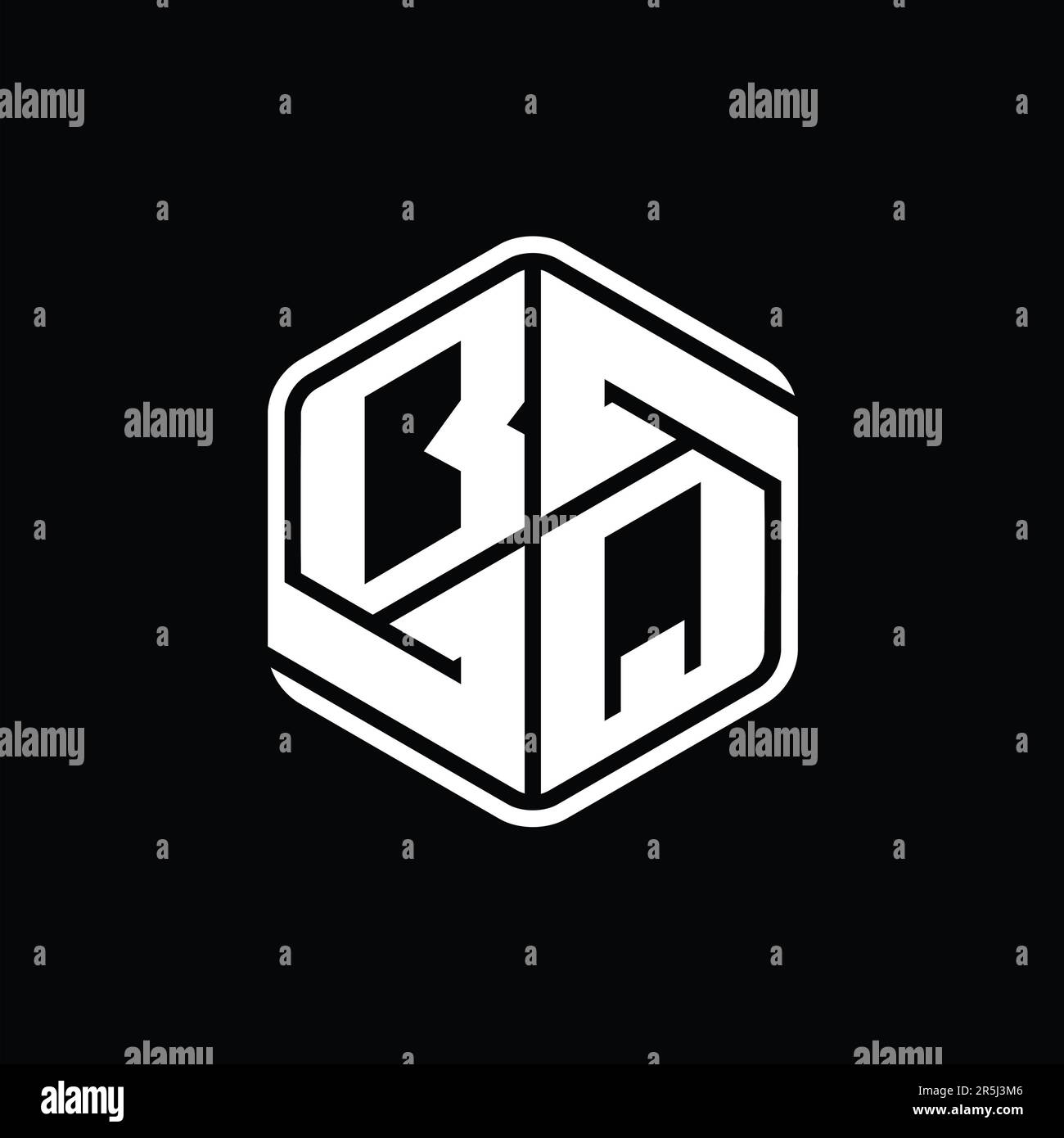 BQ Letter Logo monogram hexagon shape with ornament abstract isolated outline design template ...