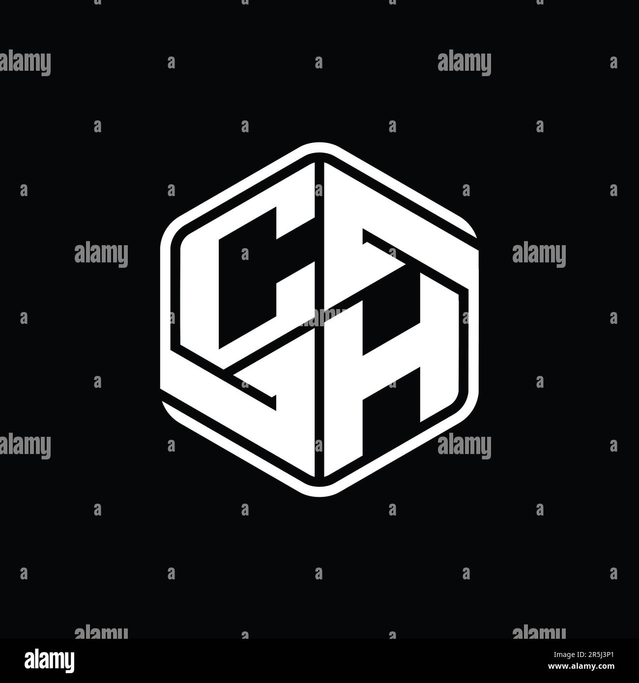 CH Letter Logo monogram hexagon shape with ornament abstract isolated ...