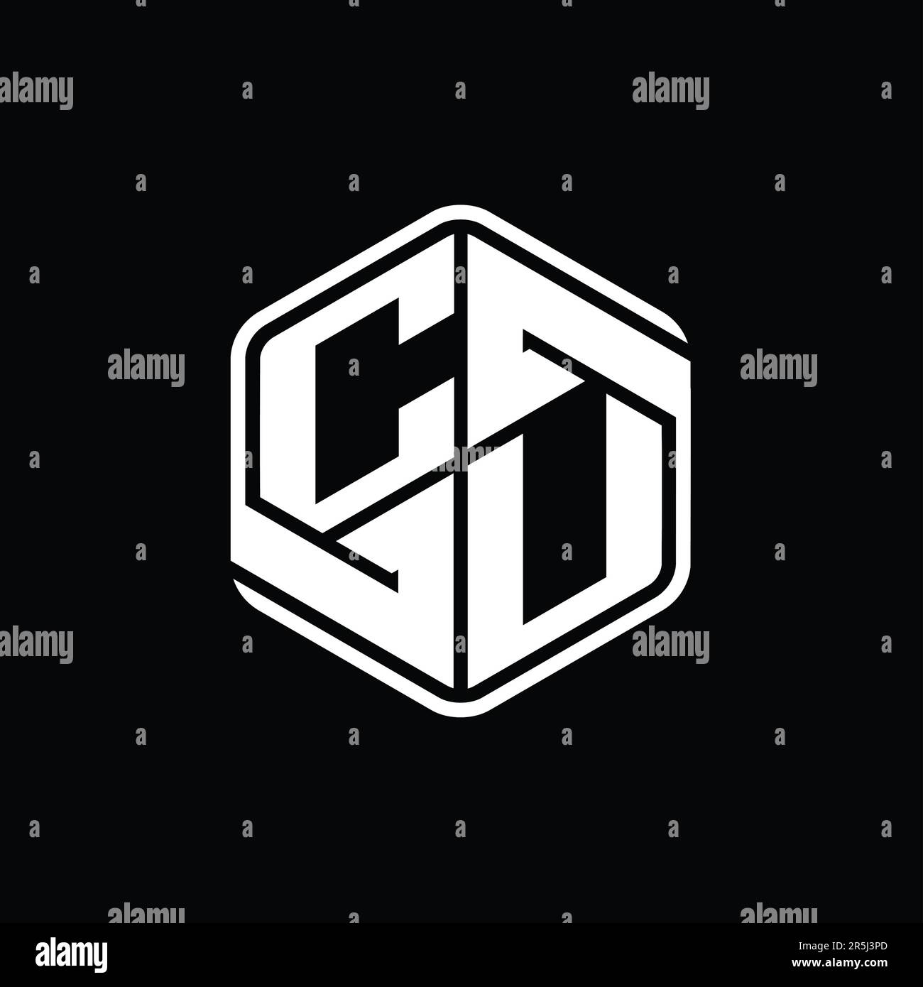 CU Letter Logo monogram hexagon shape with ornament abstract isolated outline design template ...