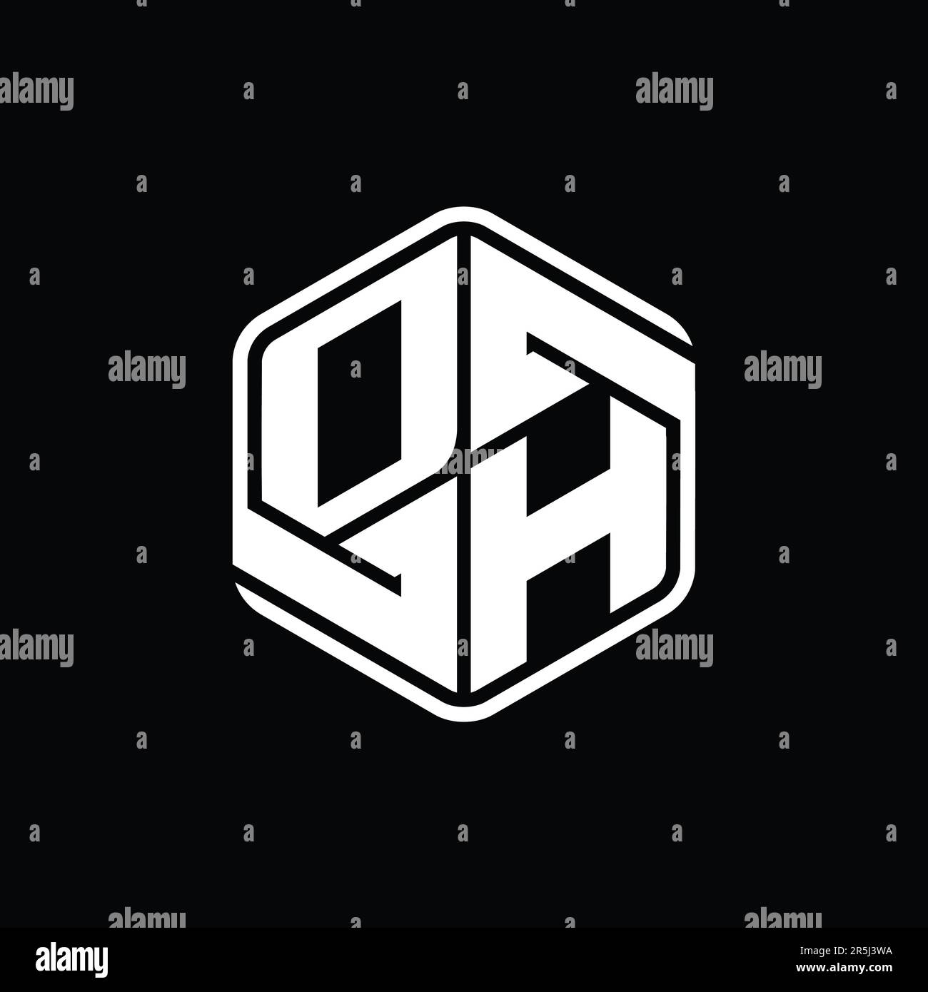 DH Letter Logo monogram hexagon shape with ornament abstract isolated outline design template ...