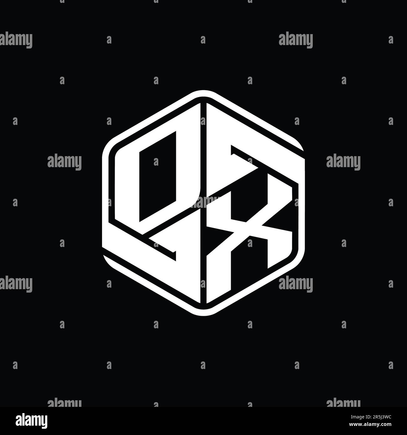 DX Letter Logo monogram hexagon shape with ornament abstract isolated outline design template ...