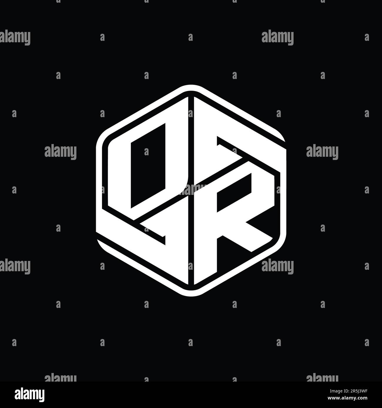 DR Letter Logo monogram hexagon shape with ornament abstract isolated outline design template ...