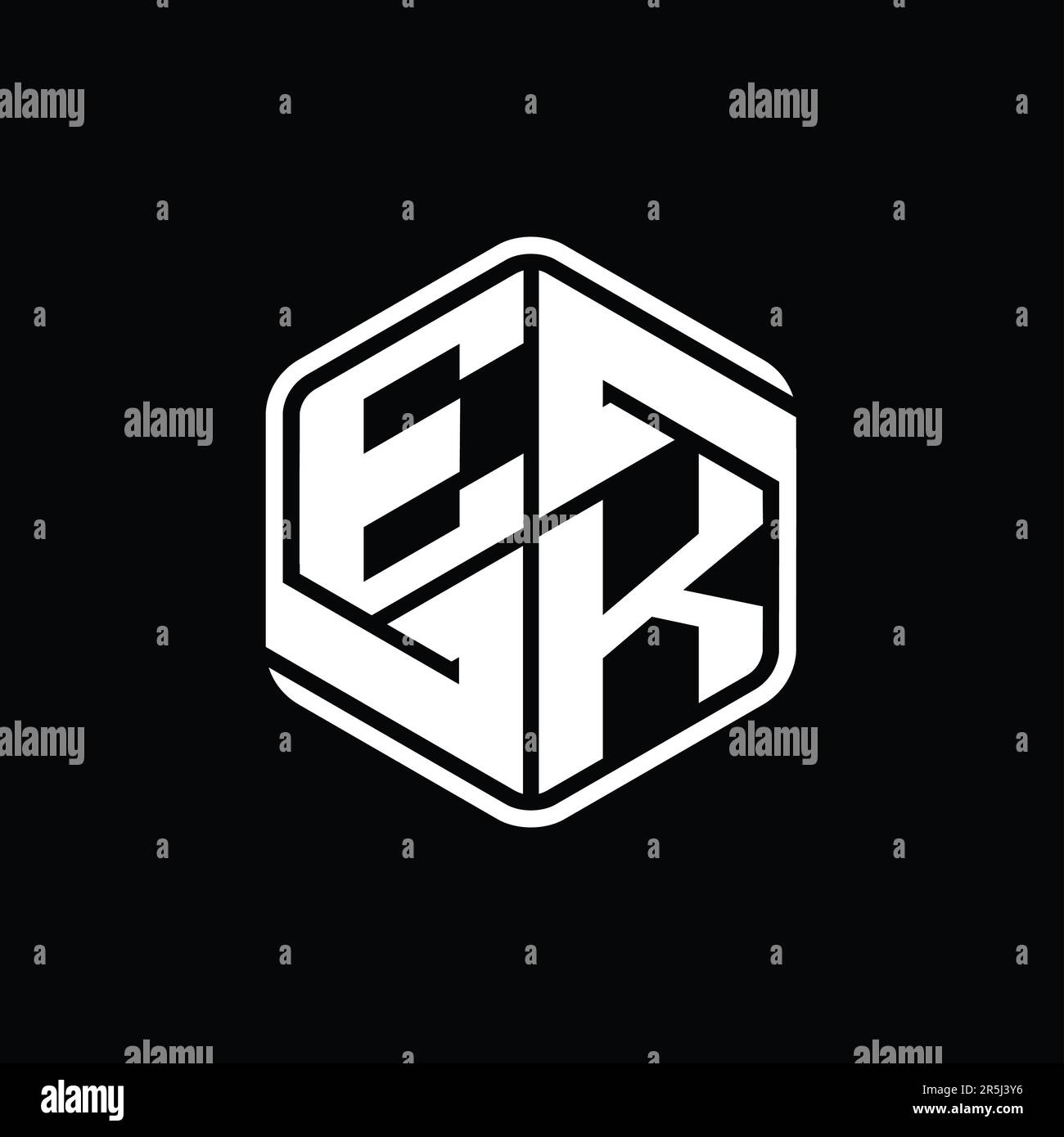 EK Letter Logo monogram hexagon shape with ornament abstract isolated outline design template ...