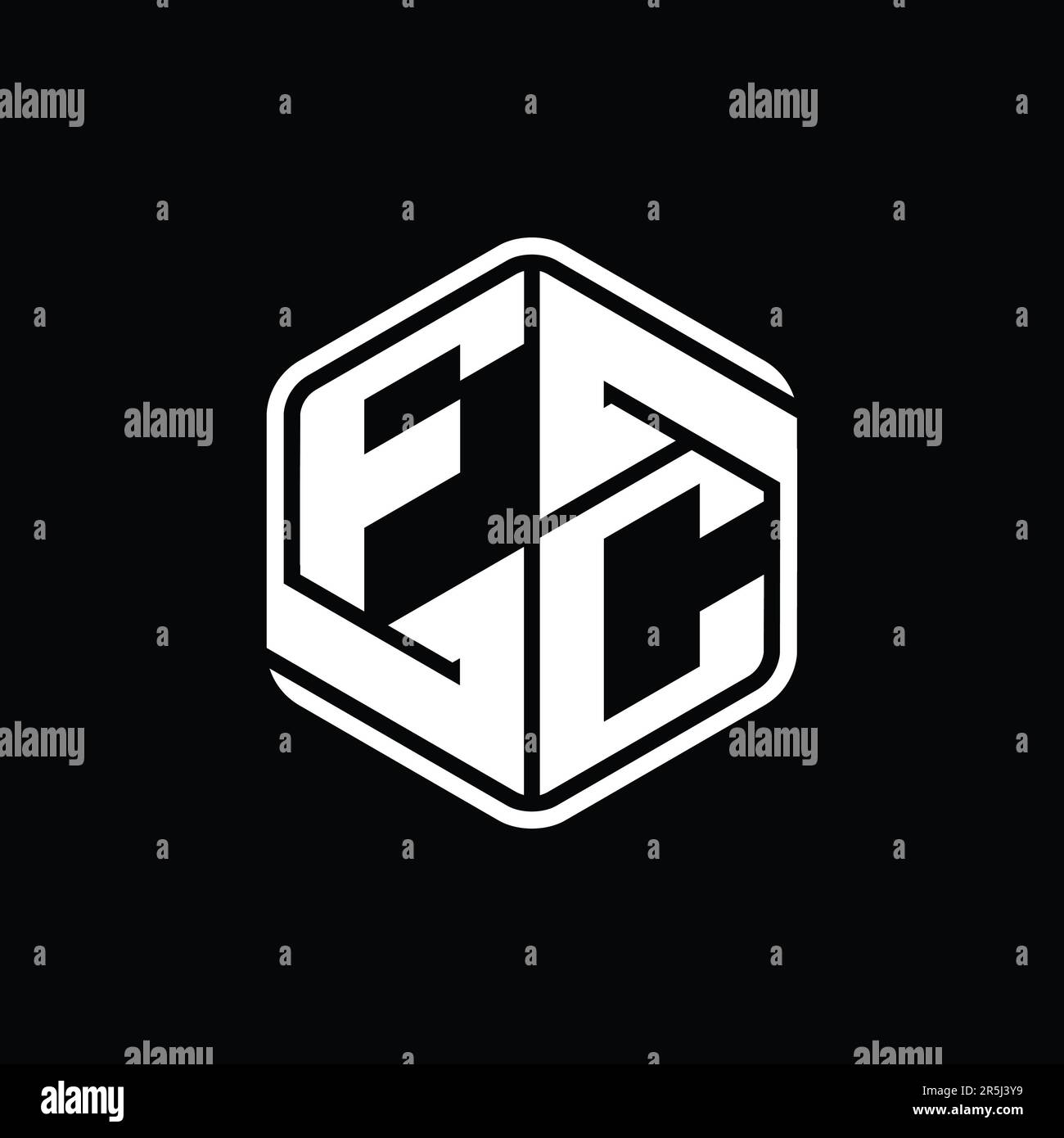 FC Letter Logo monogram hexagon shape with ornament abstract isolated ...