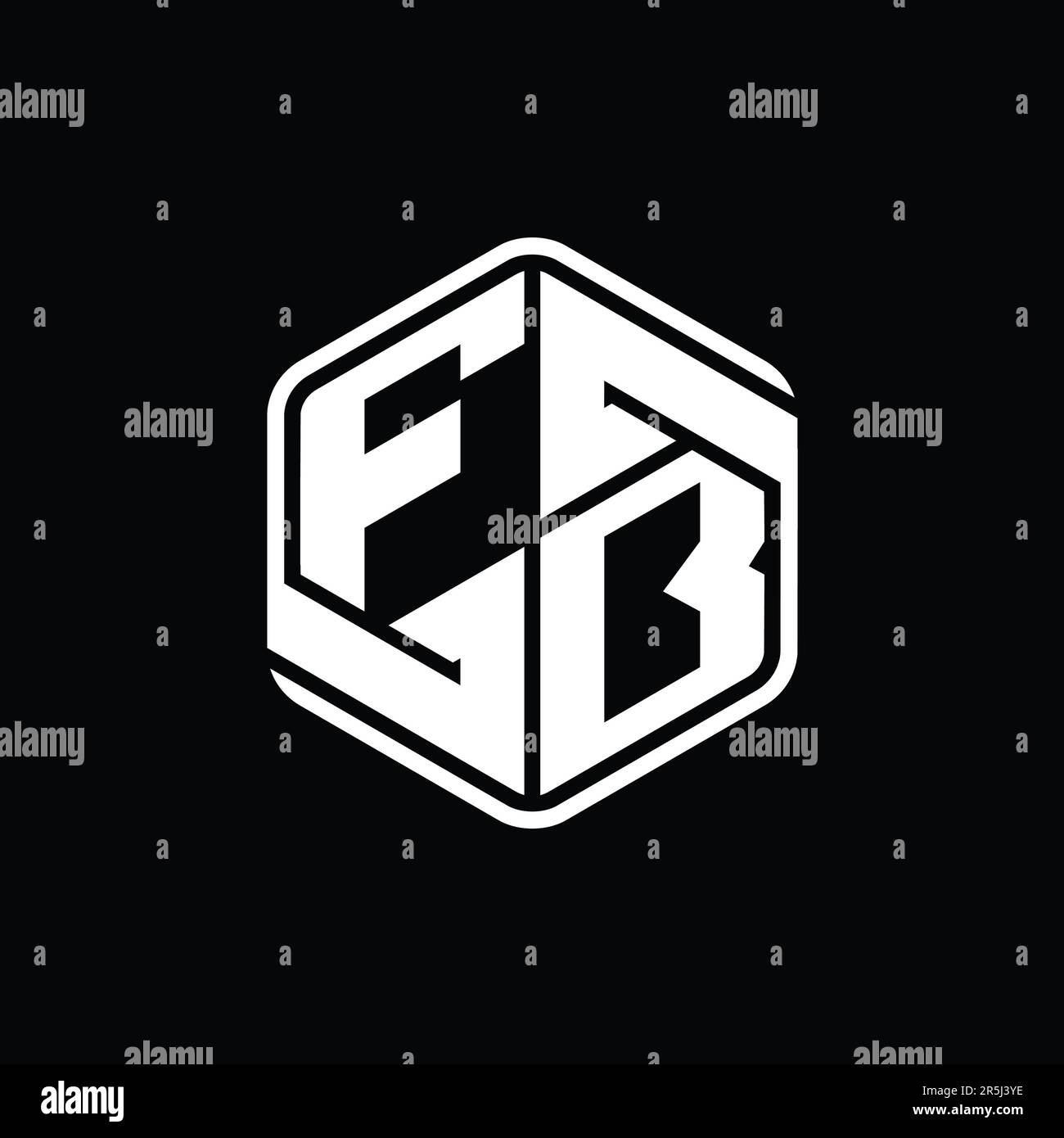 FB Letter Logo monogram hexagon shape with ornament abstract isolated outline design template ...