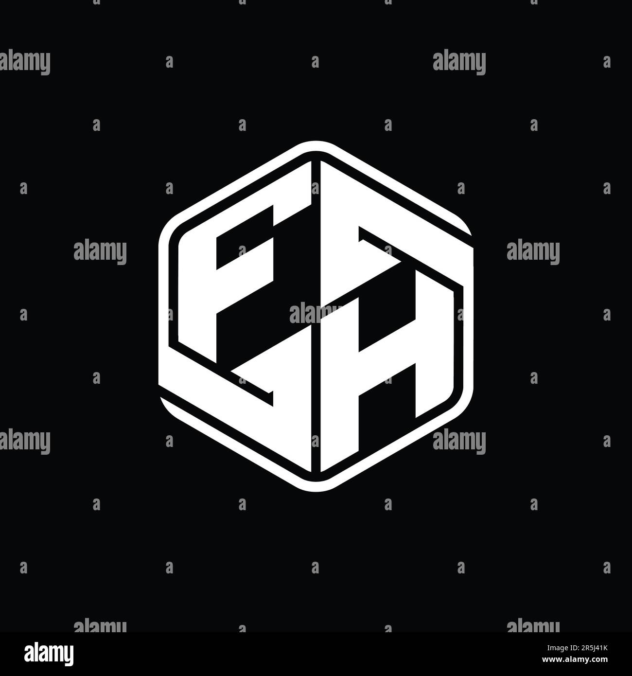 FH Letter Logo monogram hexagon shape with ornament abstract isolated outline design template ...