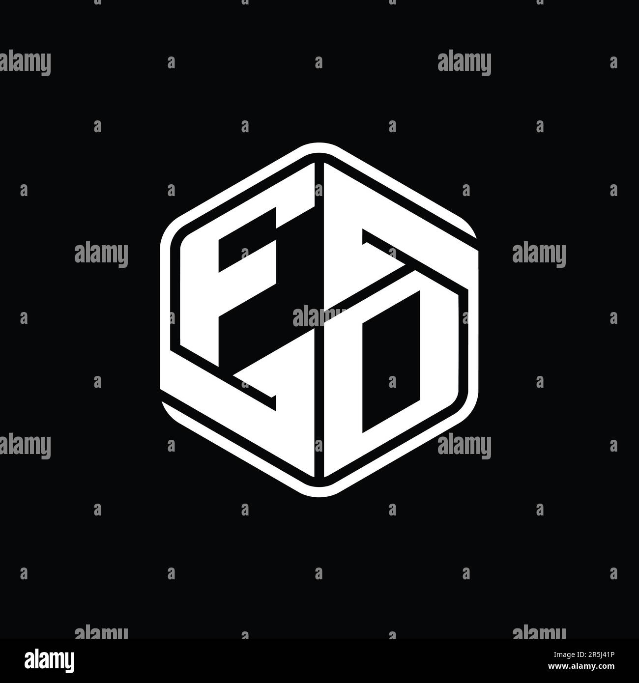 FD Letter Logo monogram hexagon shape with ornament abstract isolated outline design template ...