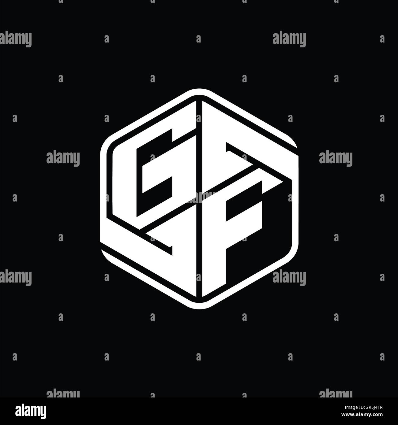 GF Letter Logo monogram hexagon shape with ornament abstract isolated outline design template ...