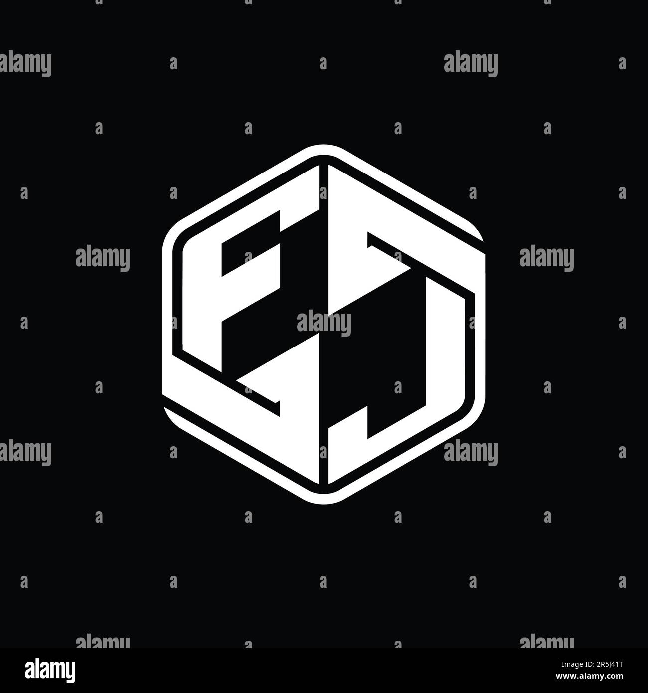 FJ Letter Logo monogram hexagon shape with ornament abstract isolated outline design template ...