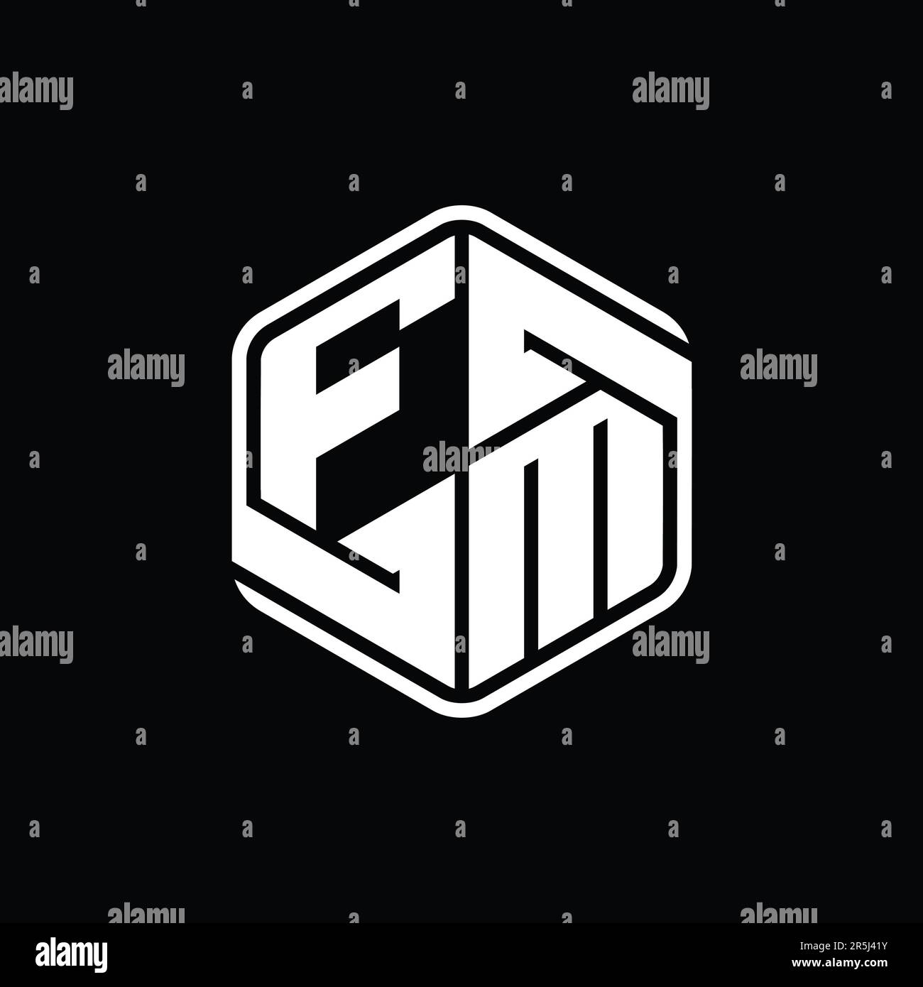 FM Letter Logo monogram hexagon shape with ornament abstract isolated outline design template ...