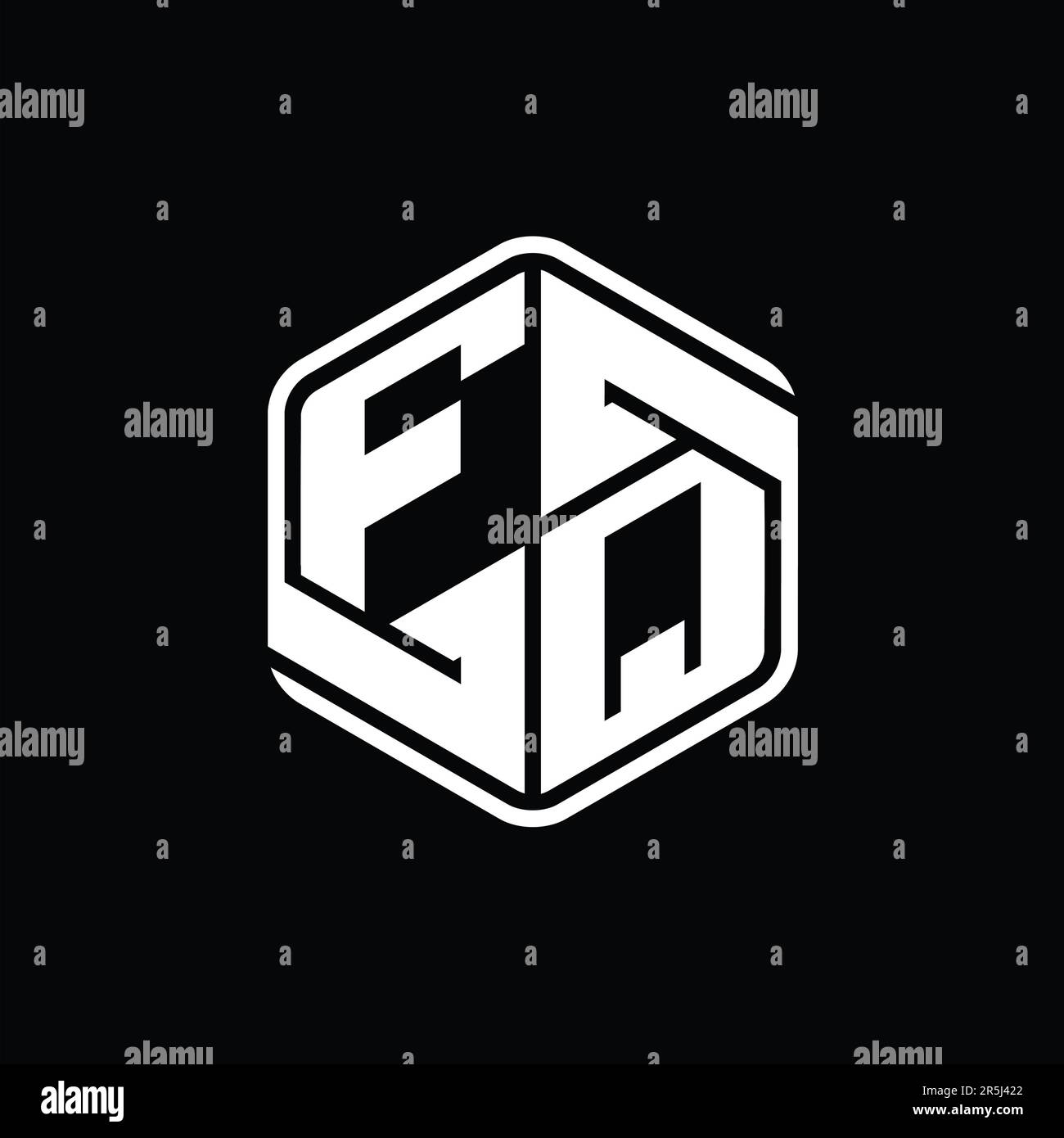 FQ Letter Logo monogram hexagon shape with ornament abstract isolated outline design template ...