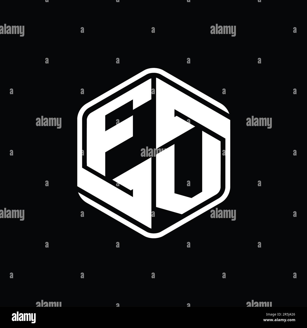 FV Letter Logo monogram hexagon shape with ornament abstract isolated outline design template ...