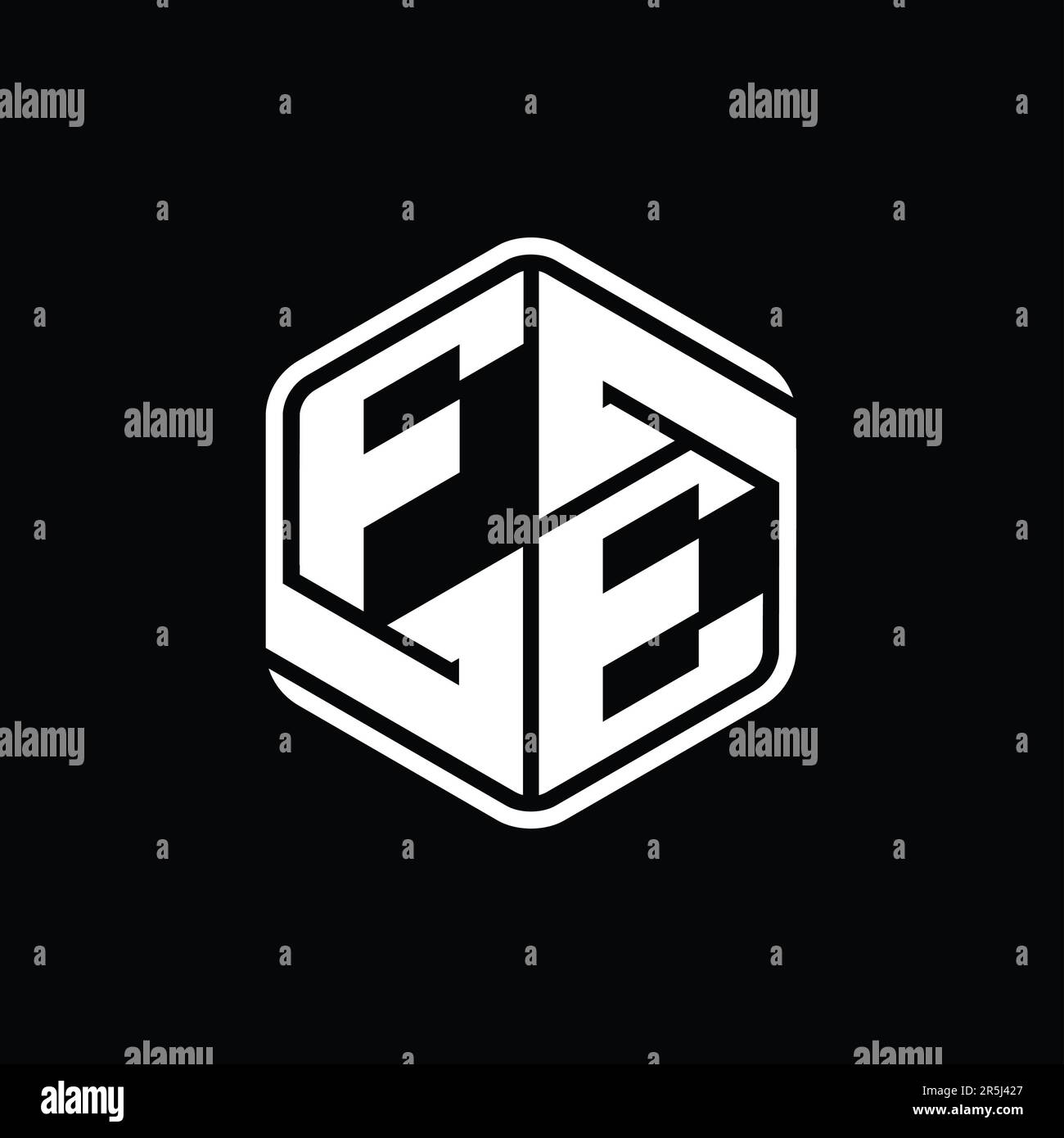 FE Letter Logo monogram hexagon shape with ornament abstract isolated outline design template ...