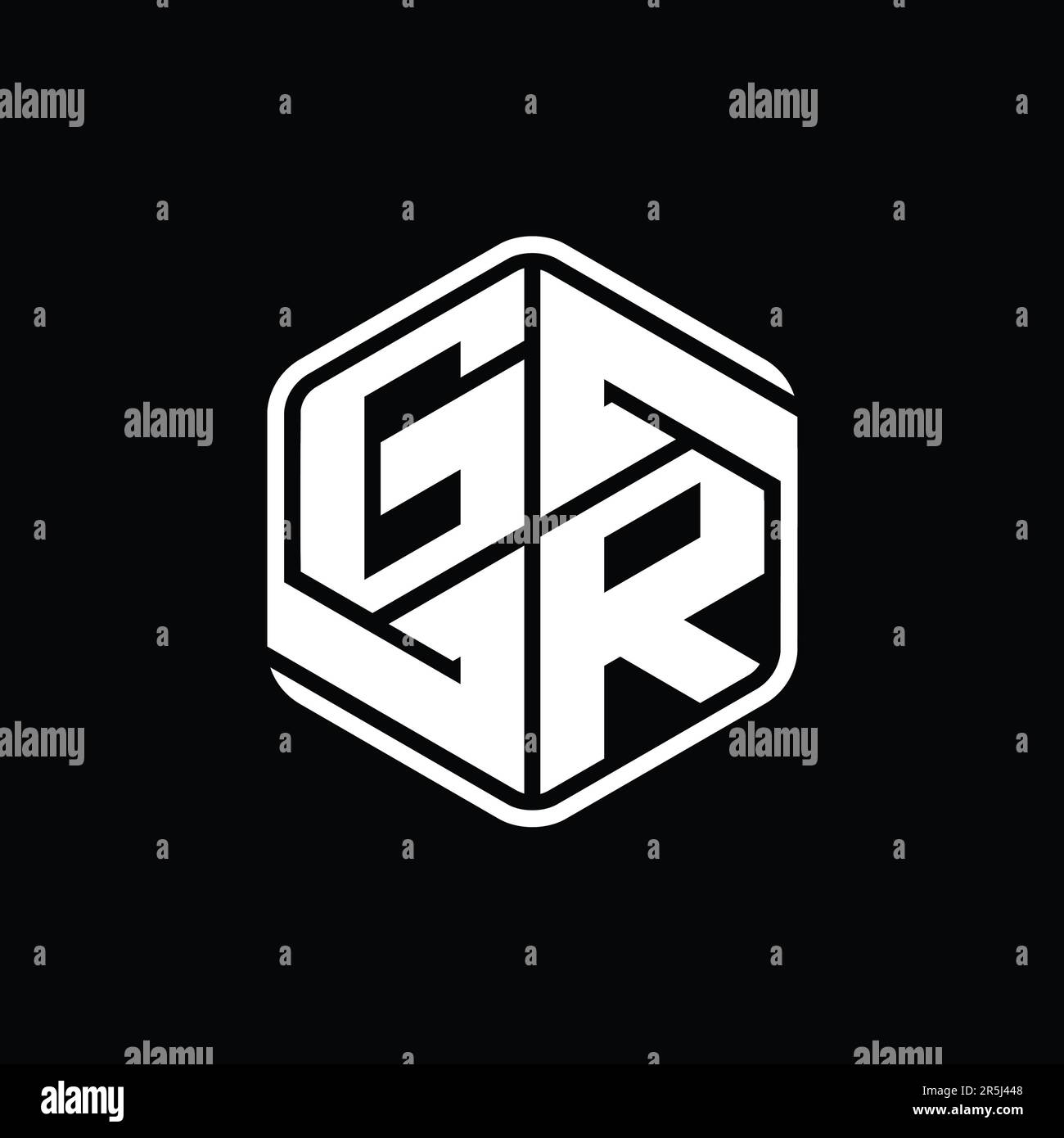 GR Letter Logo monogram hexagon shape with ornament abstract isolated ...