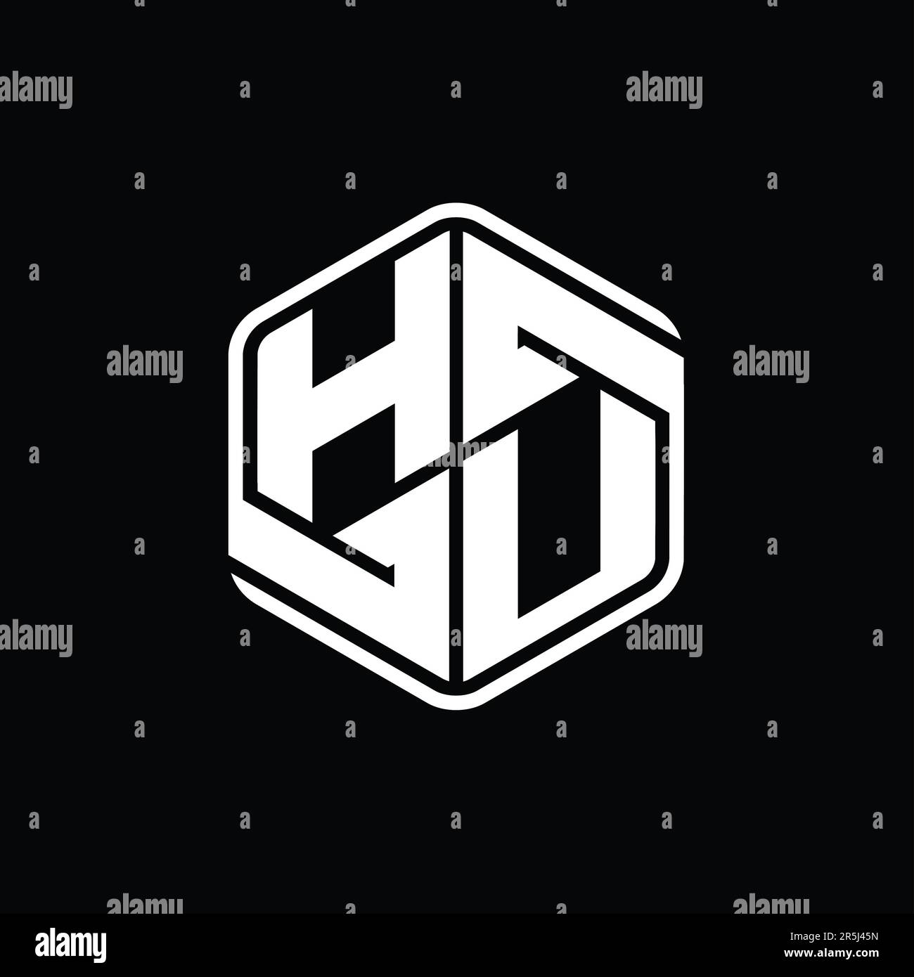 HU Letter Logo monogram hexagon shape with ornament abstract isolated outline design template ...