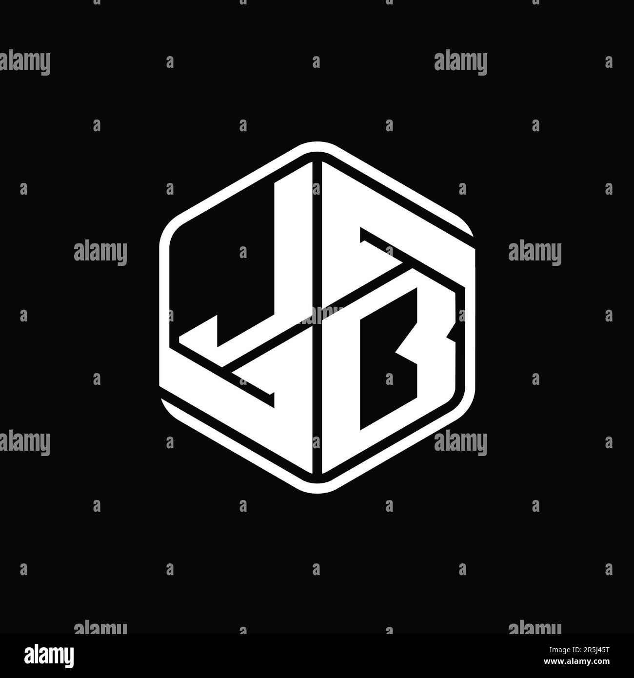 JB Letter Logo monogram hexagon shape with ornament abstract isolated outline design template ...