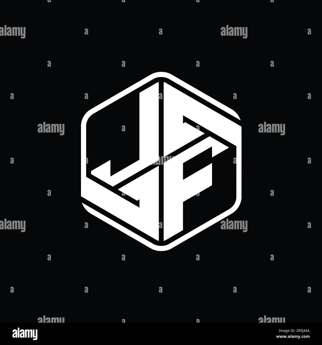 JF Letter Logo monogram hexagon shape with ornament abstract isolated outline design template ...