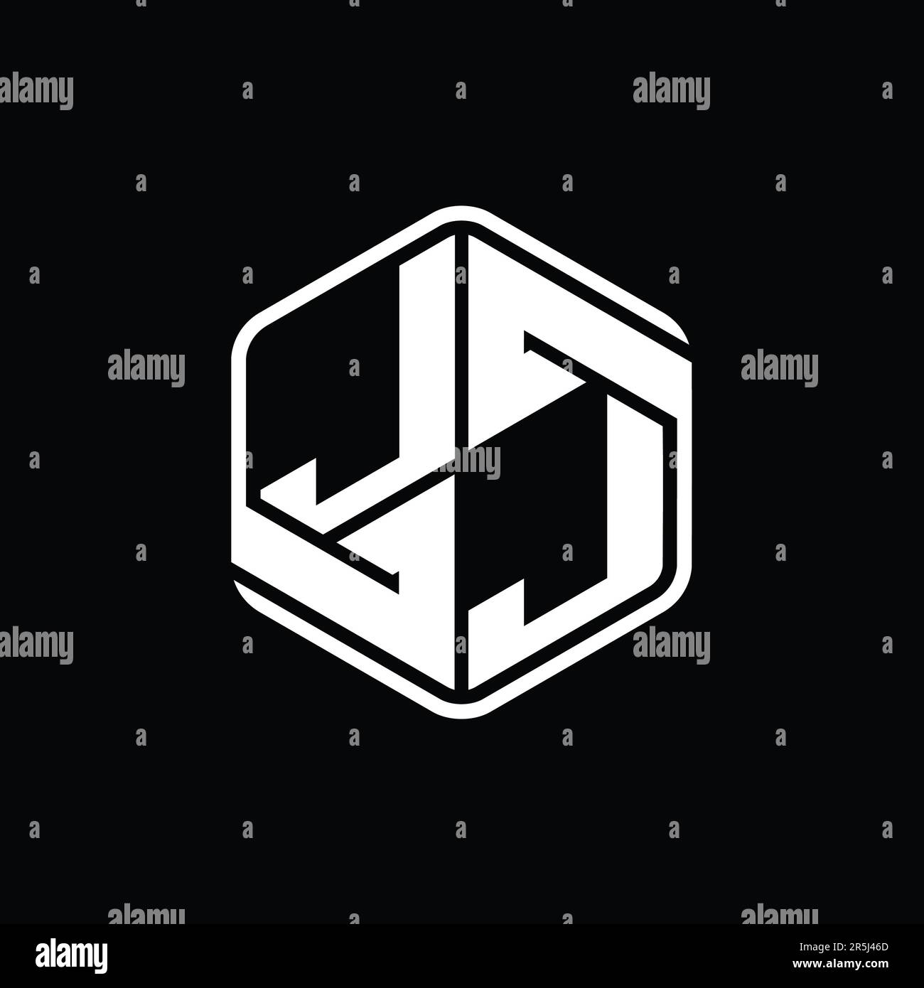 JJ Letter Logo monogram hexagon shape with ornament abstract isolated outline design template ...