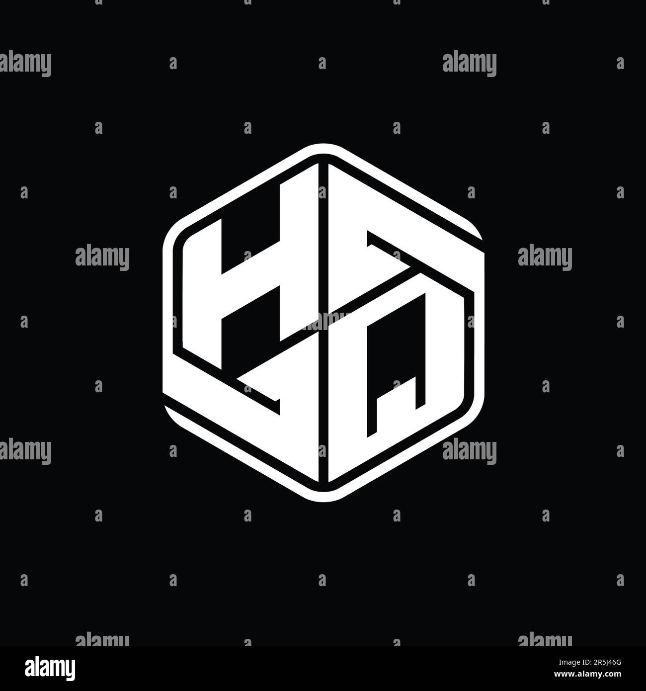 HQ Letter Logo monogram hexagon shape with ornament abstract isolated outline design template ...