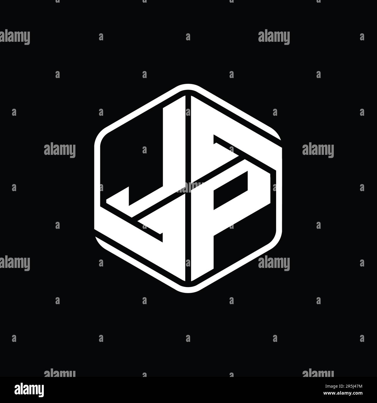JP Letter Logo monogram hexagon shape with ornament abstract isolated ...