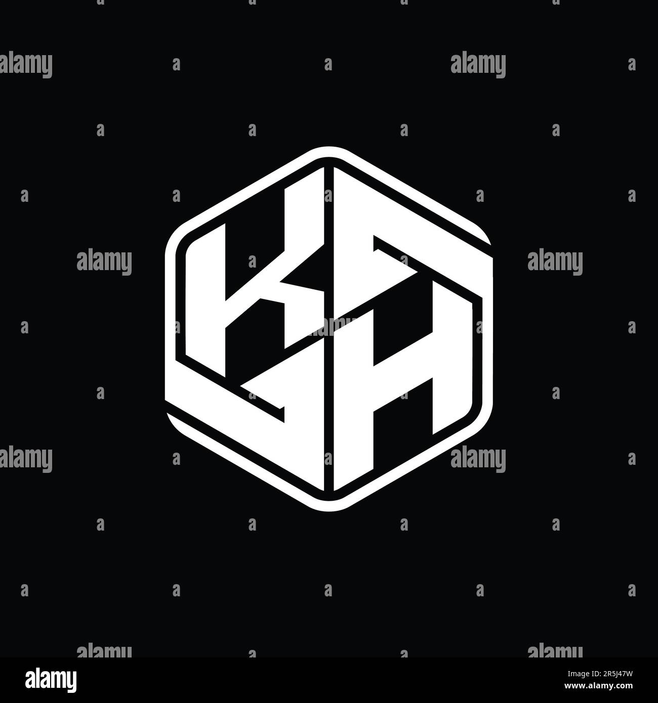 KH Letter Logo monogram hexagon shape with ornament abstract isolated outline design template ...
