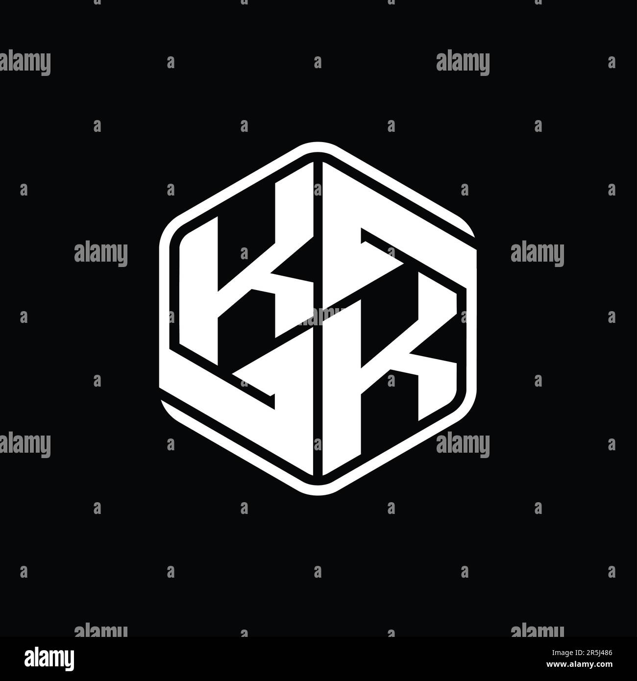 KK Letter Logo monogram hexagon shape with ornament abstract isolated outline design template ...