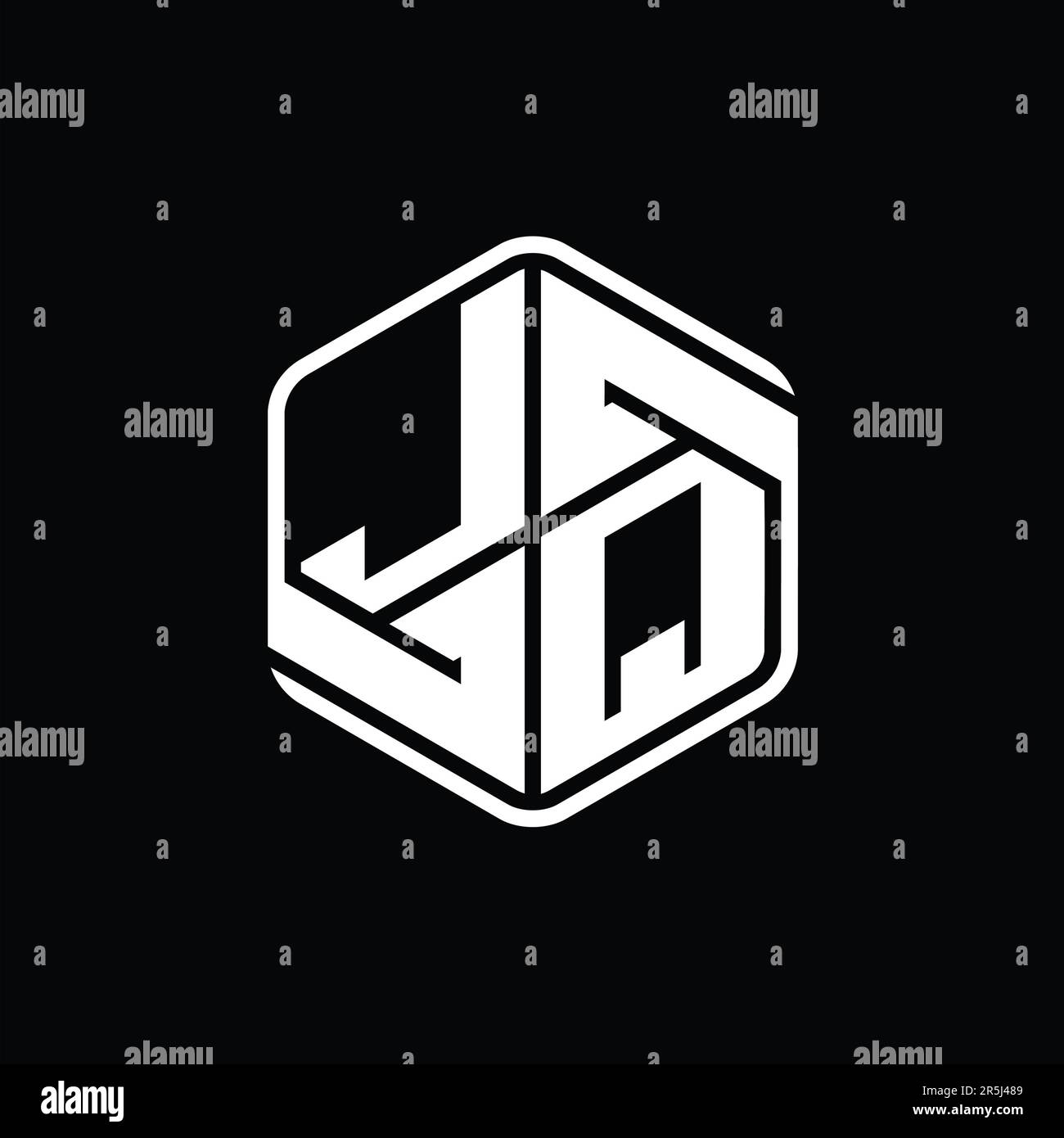 JQ Letter Logo monogram hexagon shape with ornament abstract isolated outline design template ...