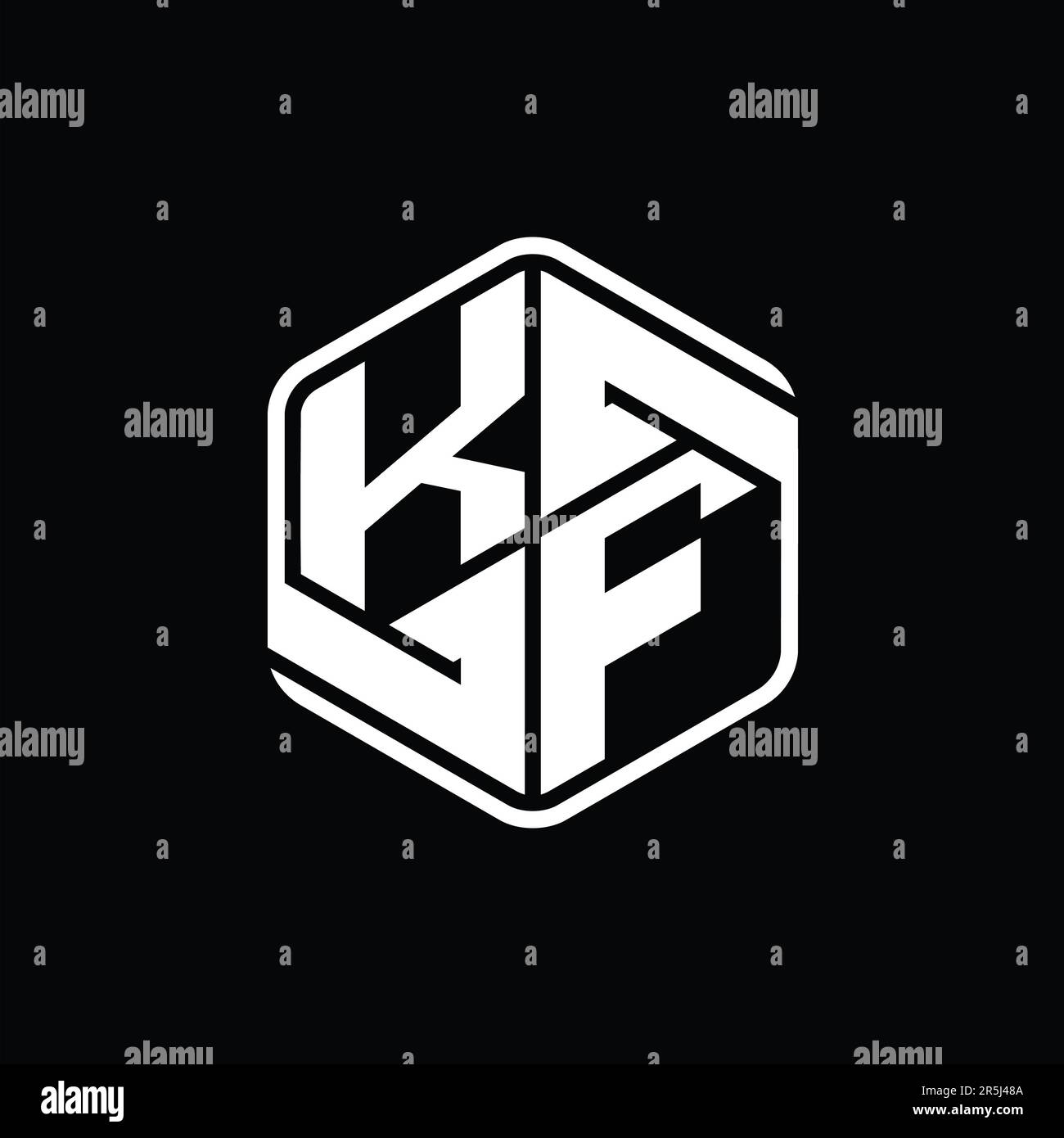 KF Letter Logo monogram hexagon shape with ornament abstract isolated outline design template ...