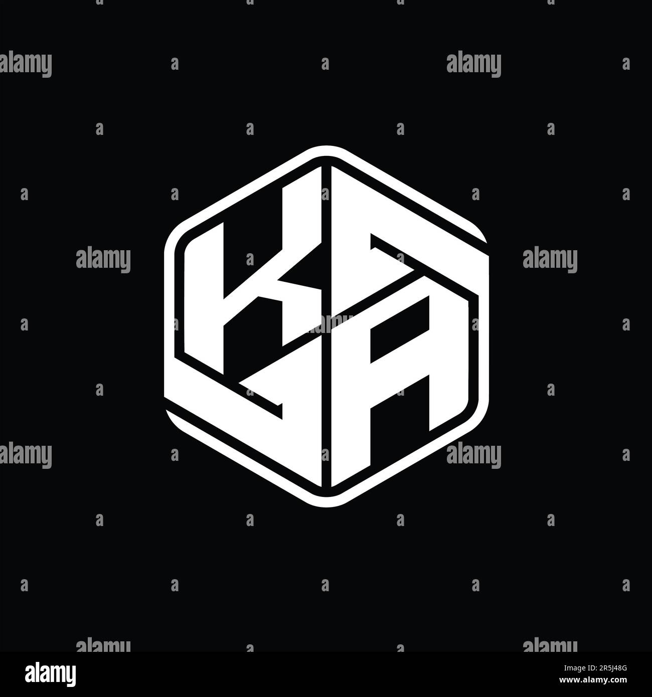 KA Letter Logo monogram hexagon shape with ornament abstract isolated outline design template ...
