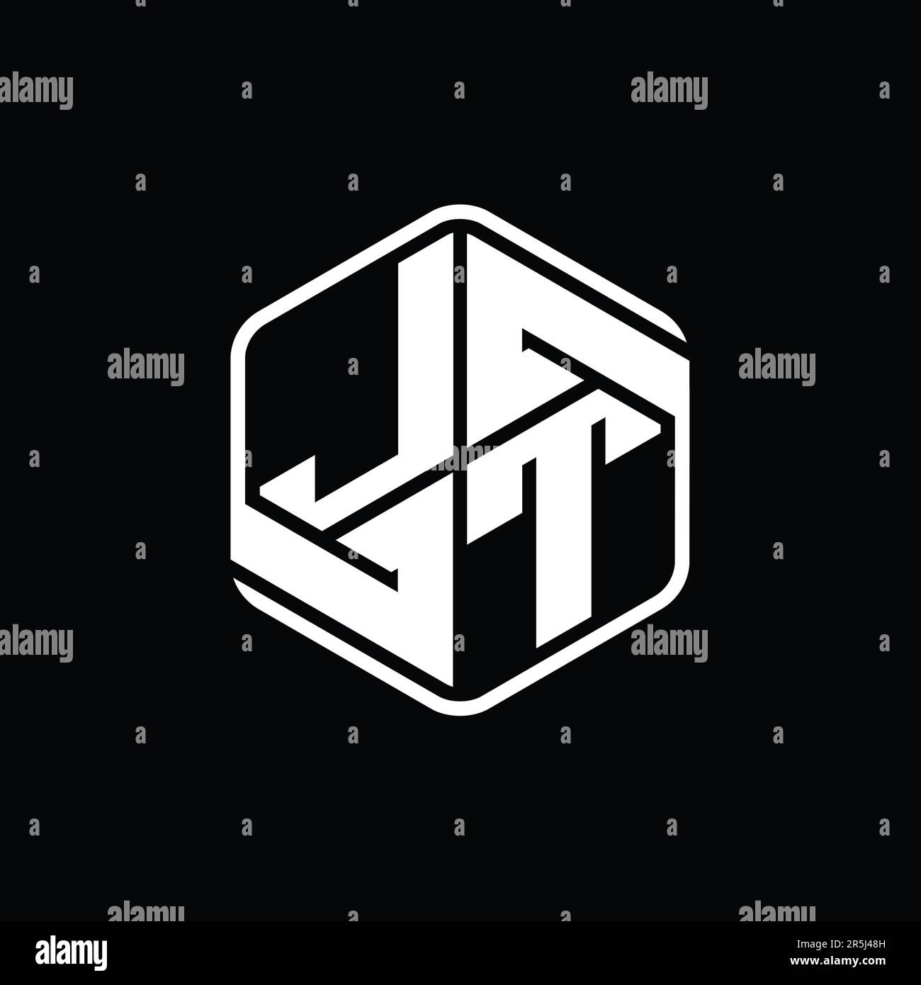 JT Letter Logo monogram hexagon shape with ornament abstract isolated outline design template ...