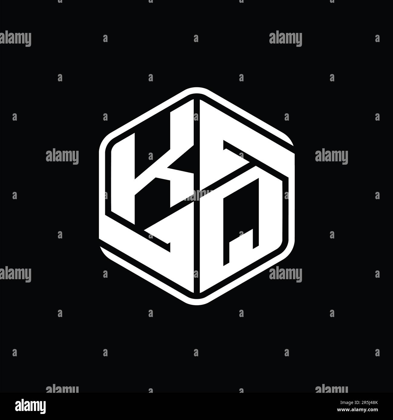 KQ Letter Logo monogram hexagon shape with ornament abstract isolated outline design template ...