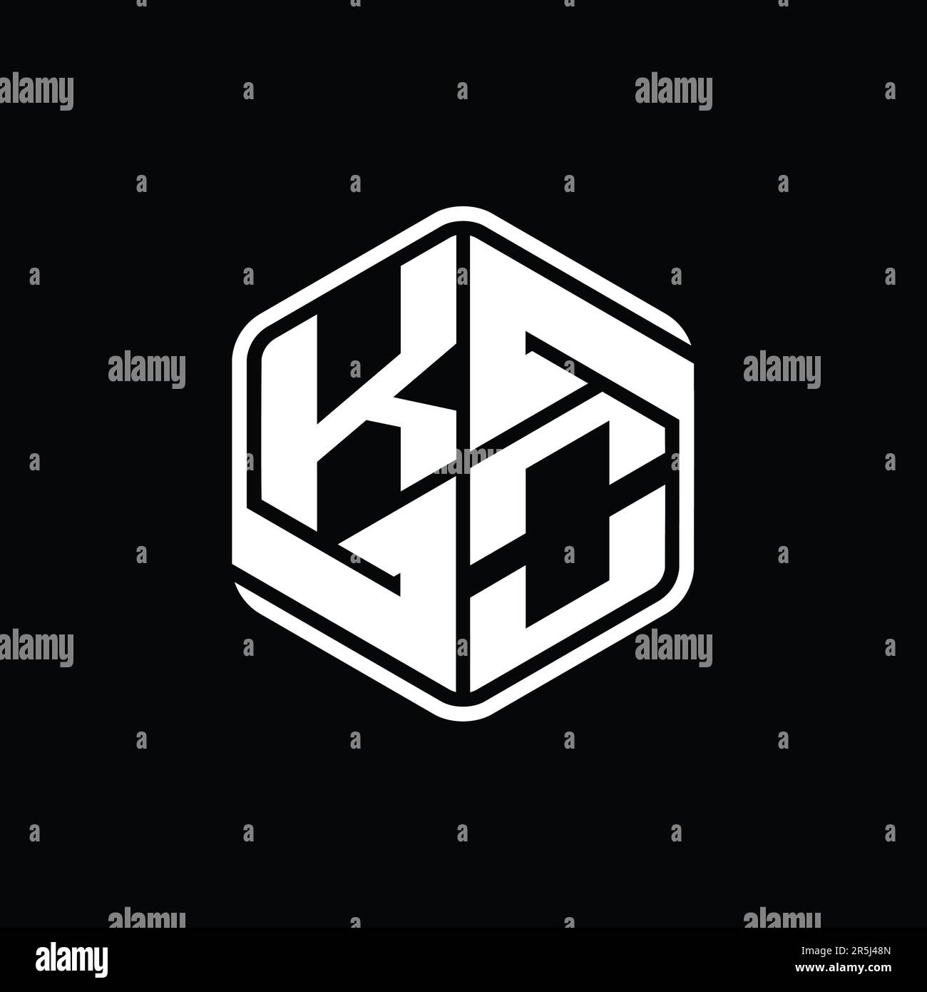 KO Letter Logo monogram hexagon shape with ornament abstract isolated outline design template ...