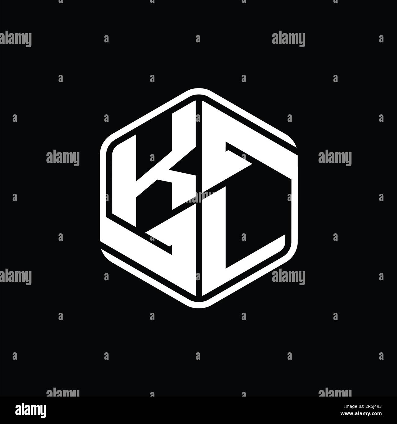 KL Letter Logo monogram hexagon shape with ornament abstract isolated outline design template ...