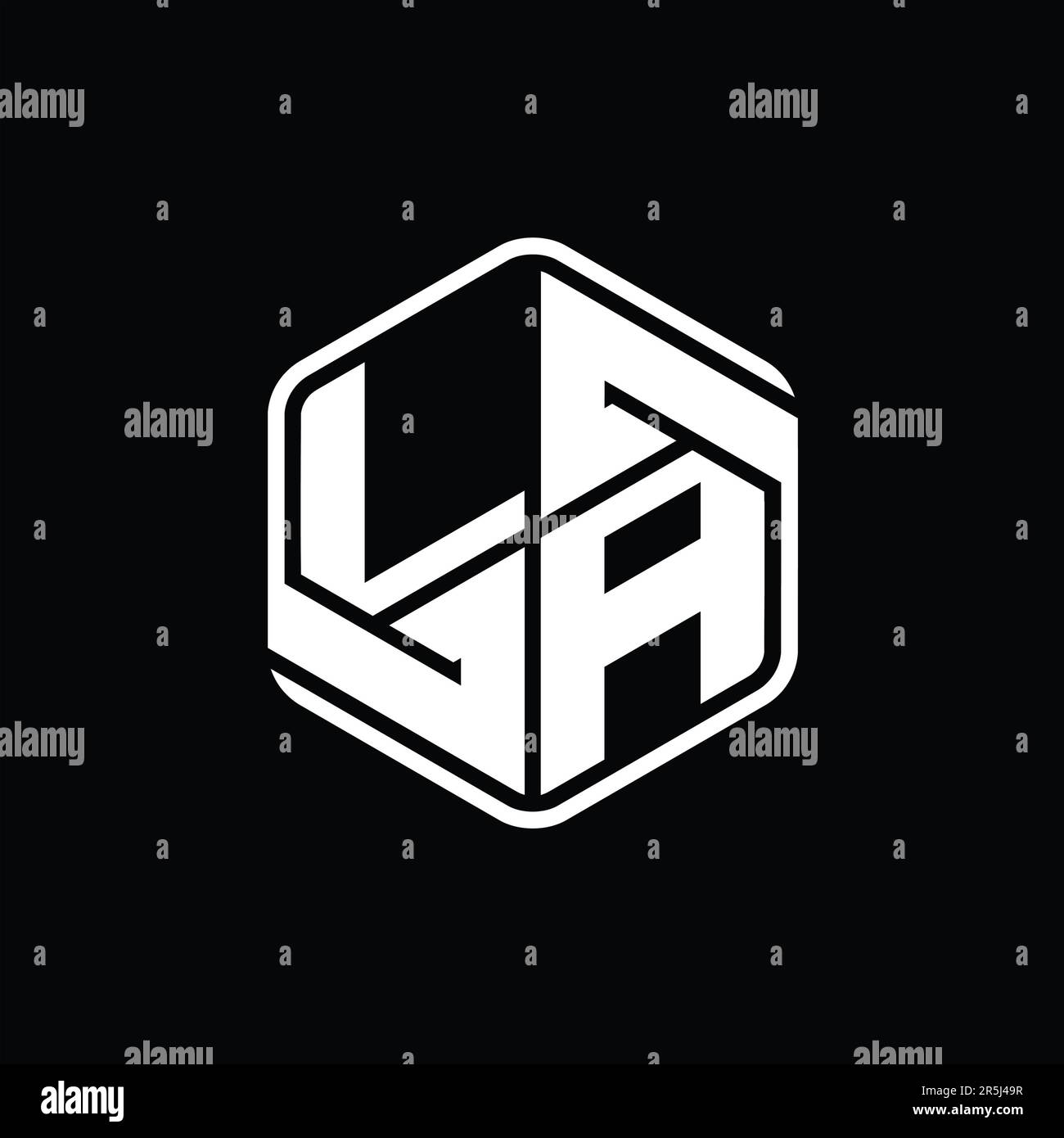 LA Letter Logo monogram hexagon shape with ornament abstract isolated outline design template ...