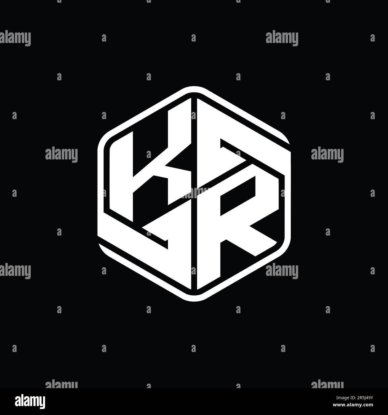 KR Letter Logo monogram hexagon shape with ornament abstract isolated ...