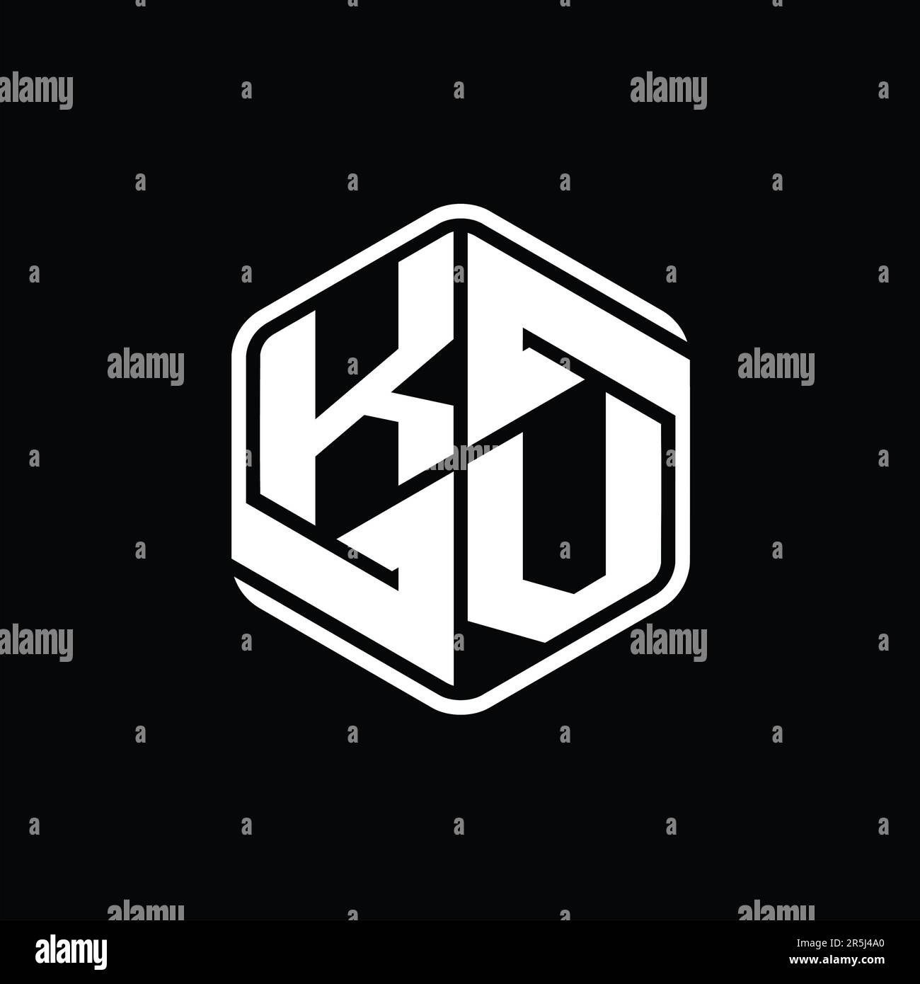 KV Letter Logo monogram hexagon shape with ornament abstract isolated outline design template ...