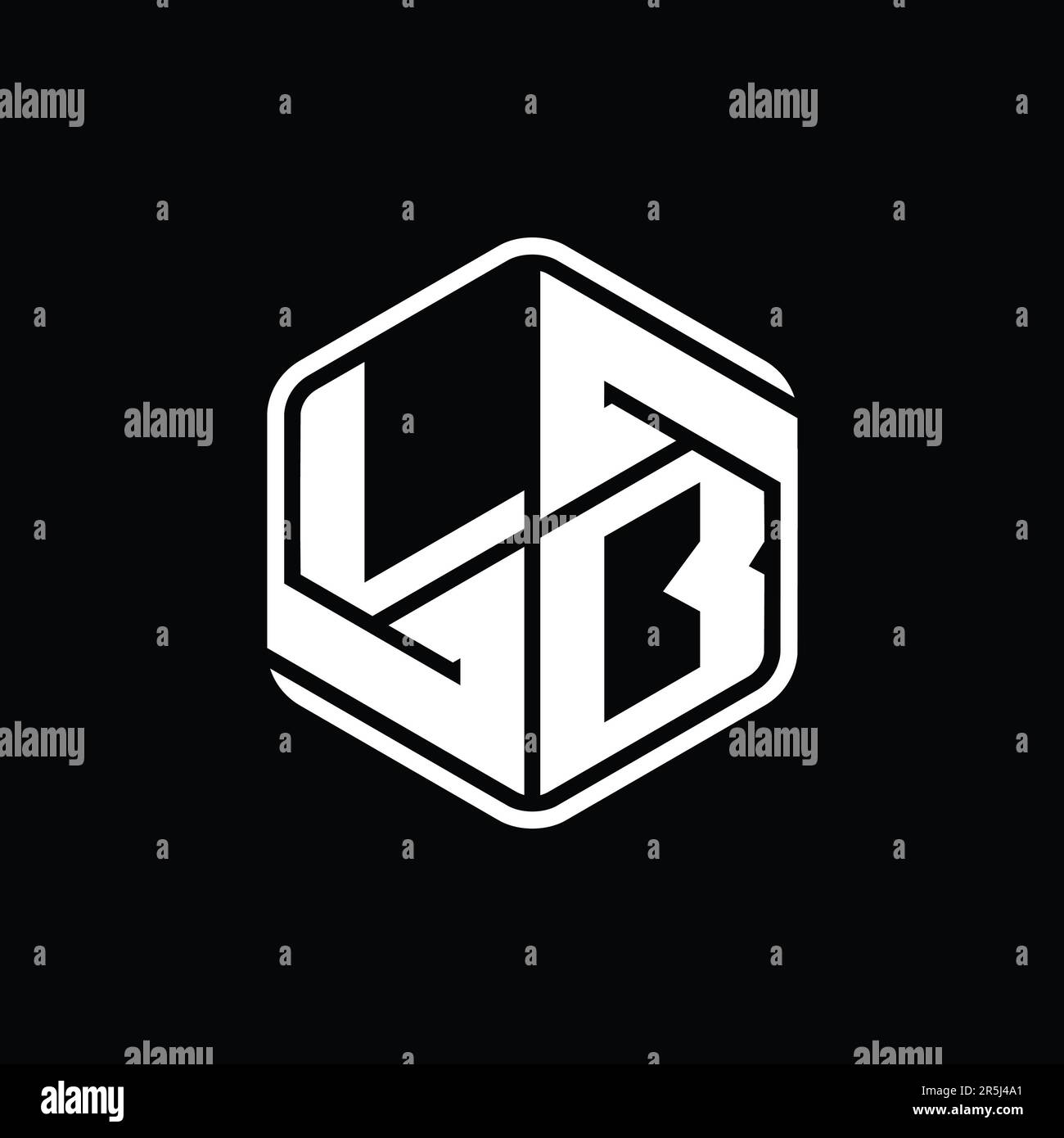 LB Letter Logo monogram hexagon shape with ornament abstract isolated outline design template ...