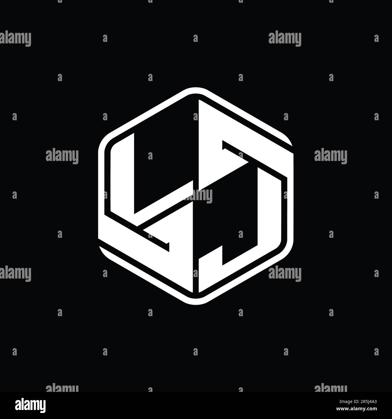 LJ Letter Logo monogram hexagon shape with ornament abstract isolated outline design template ...