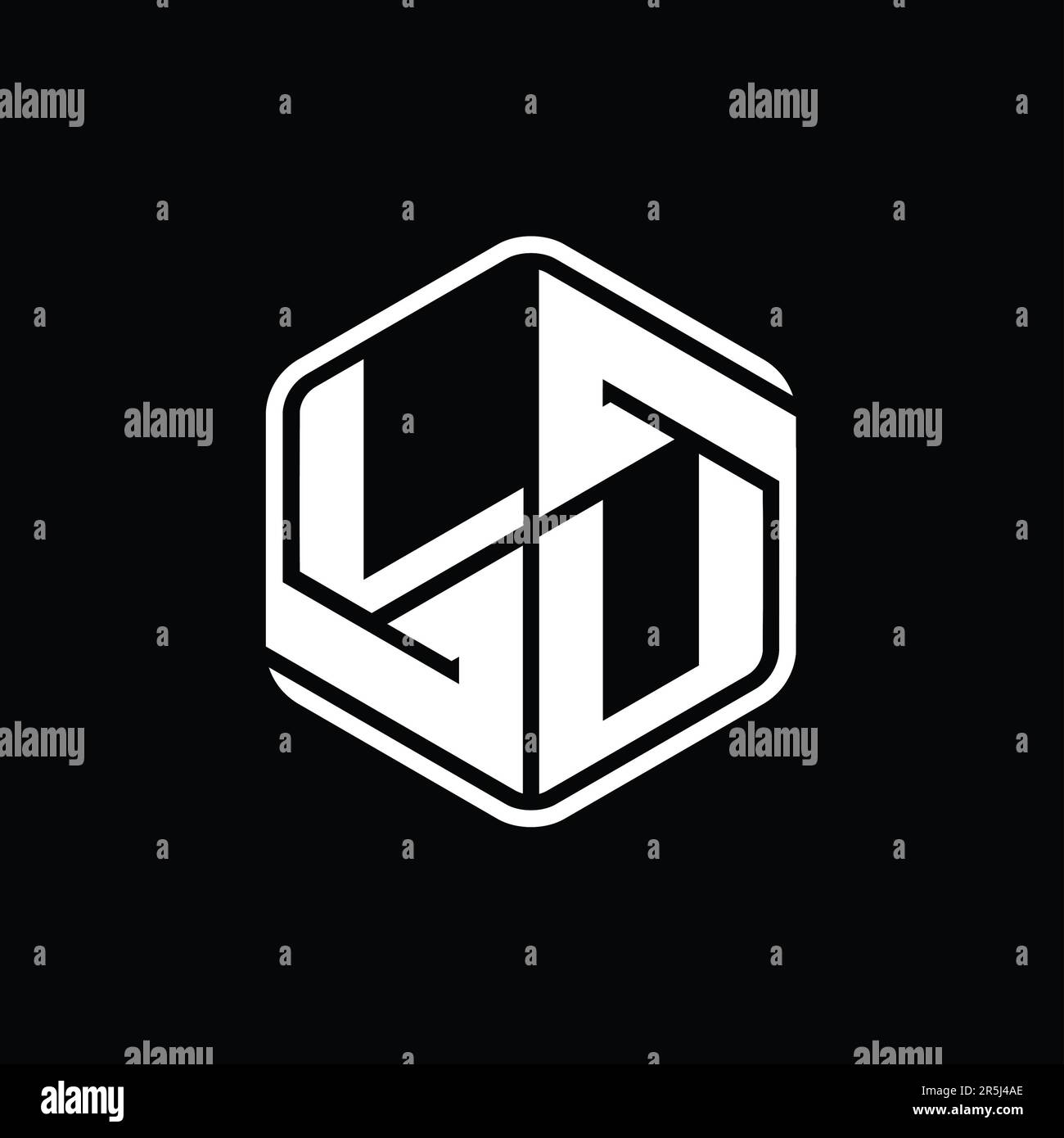 LU Letter Logo monogram hexagon shape with ornament abstract isolated outline design template ...