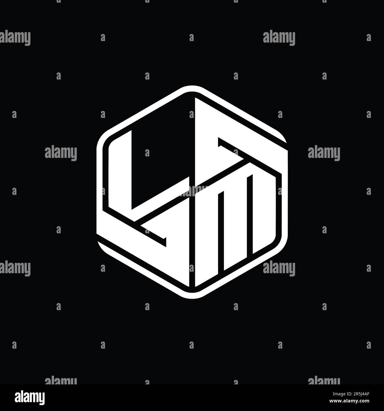 LM Letter Logo monogram hexagon shape with ornament abstract isolated outline design template ...