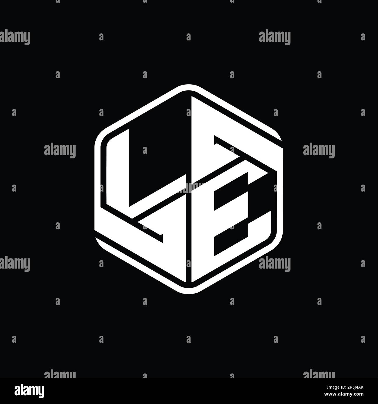 LE Letter Logo monogram hexagon shape with ornament abstract isolated outline design template ...