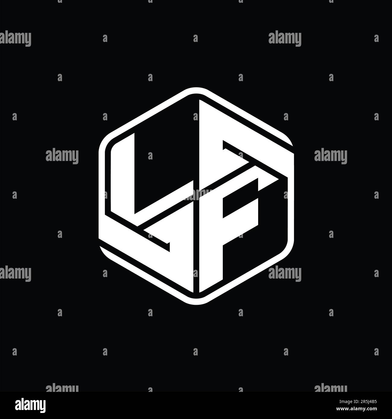 LF Letter Logo monogram hexagon shape with ornament abstract isolated outline design template ...