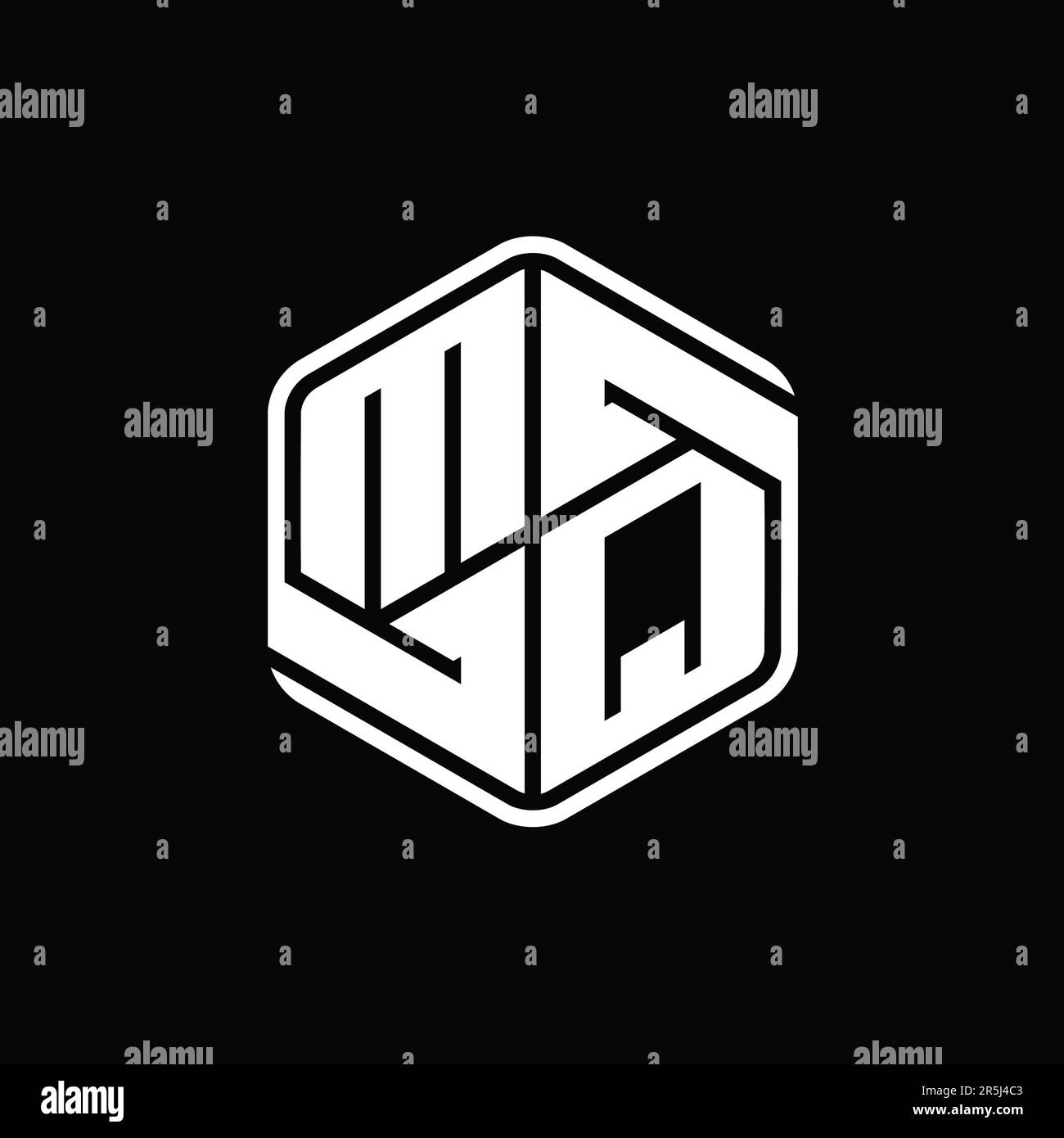 MQ Letter Logo monogram hexagon shape with ornament abstract isolated outline design template ...