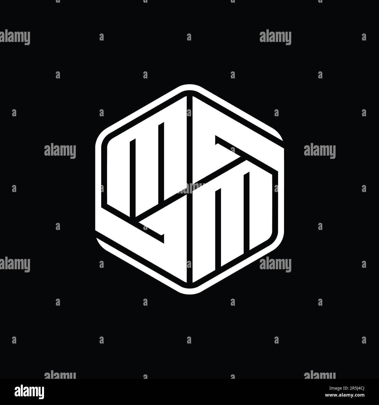 MM Letter Logo monogram hexagon shape with ornament abstract isolated outline design template ...