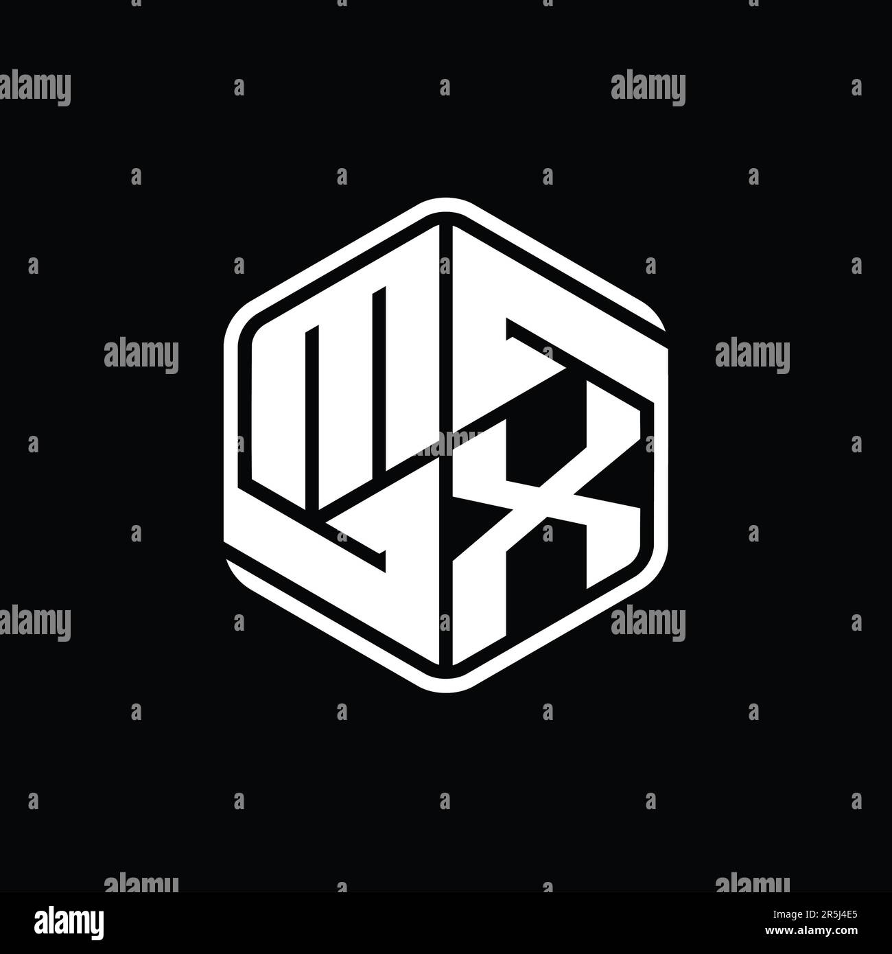 MX Letter Logo monogram hexagon shape with ornament abstract isolated outline design template ...