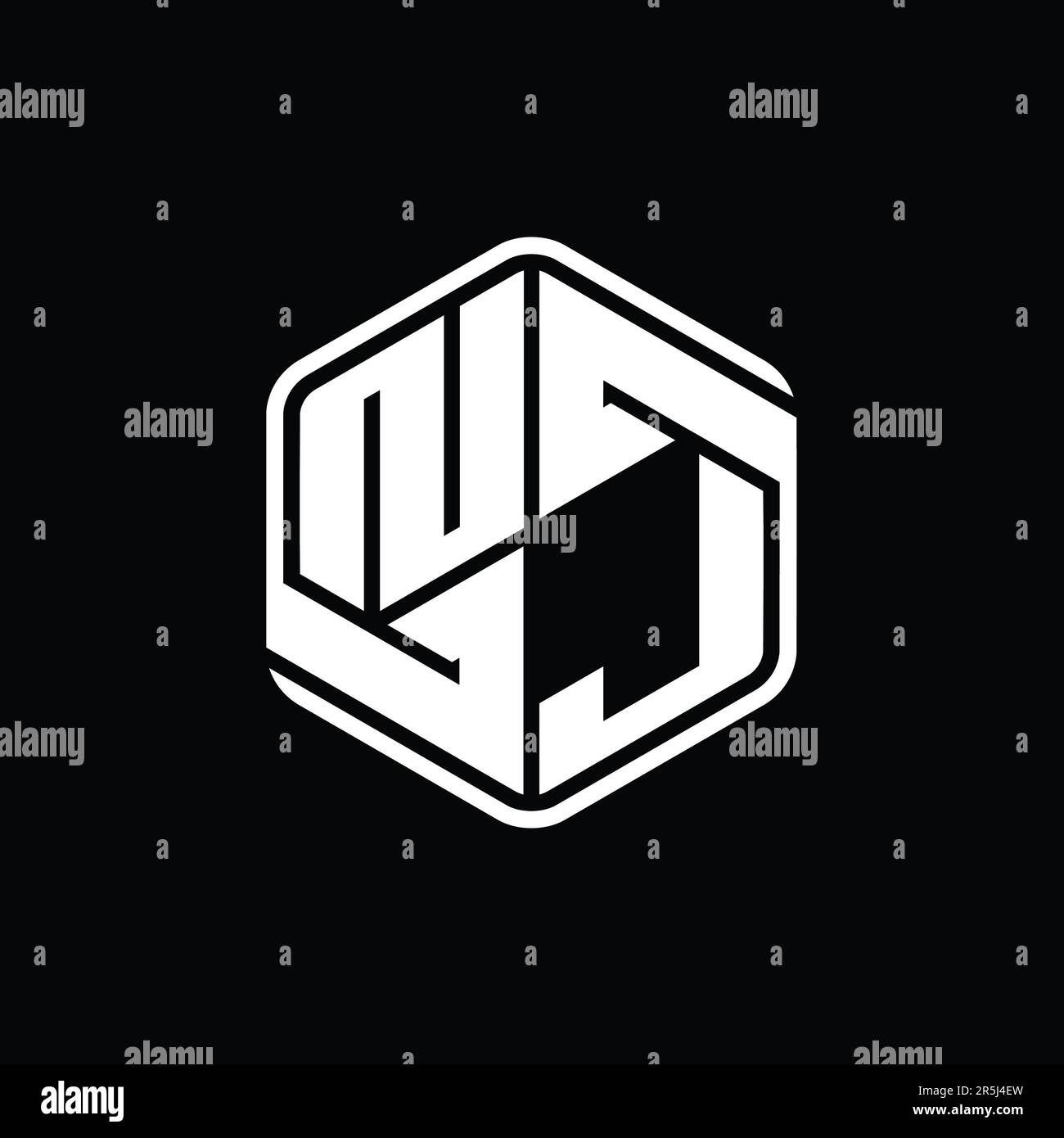 NJ Letter Logo monogram hexagon shape with ornament abstract isolated ...