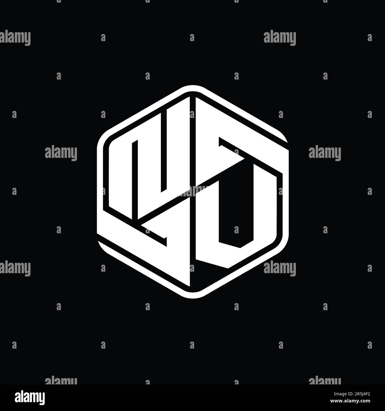 NV Letter Logo monogram hexagon shape with ornament abstract isolated outline design template ...