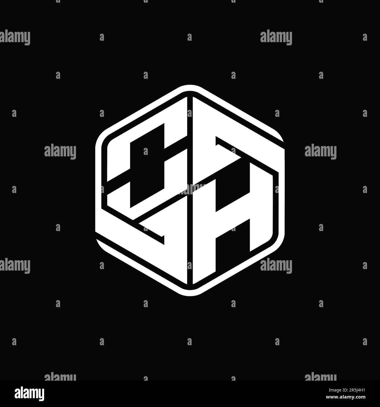 OH Letter Logo monogram hexagon shape with ornament abstract isolated outline design template ...