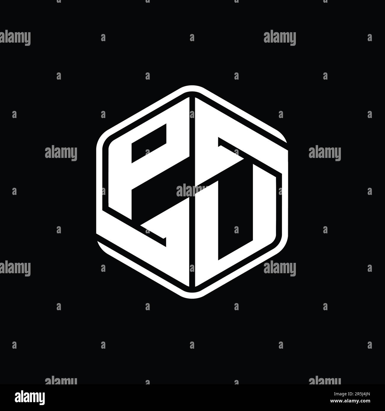 PU Letter Logo monogram hexagon shape with ornament abstract isolated outline design template ...