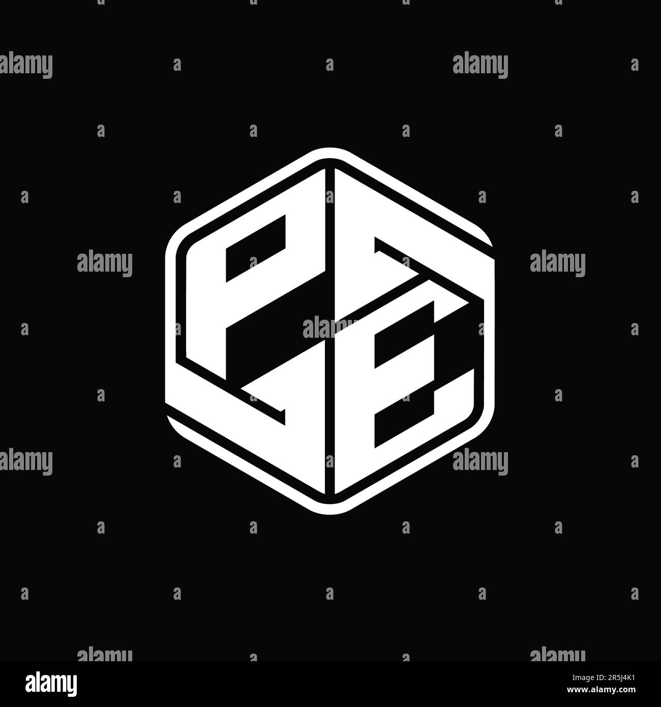 PE Letter Logo monogram hexagon shape with ornament abstract isolated ...